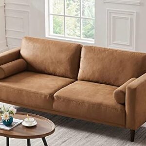 HIFIT Sofa Couches, 79” Mid-Century Modern Couch, Breathable Faux Leather Couch with Upholstered Cushions/Pillows, 3-Seat Sofas & Couches, for Living Room Apartment Office,Brown