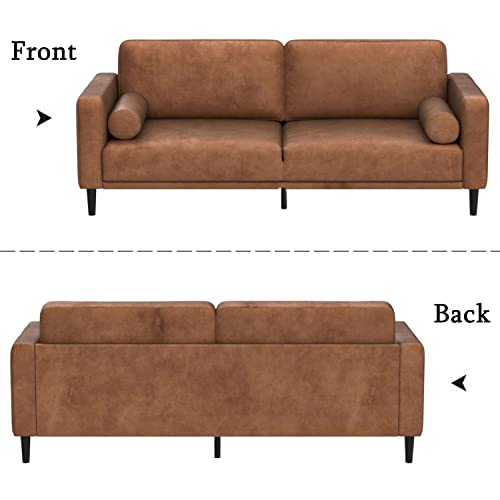 HIFIT Sofa Couches, 79” Mid-Century Modern Couch, Breathable Faux Leather Couch with Upholstered Cushions/Pillows, 3-Seat Sofas & Couches, for Living Room Apartment Office,Brown