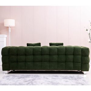 Dolonm Modern Sofa Couch with Metal Legs Upholstered Tufted 3 Seater Couch with 2 Pillows Decor Furniture for Living Room, Bedroom, Office, 80 Inch Wide(Green-Teddy