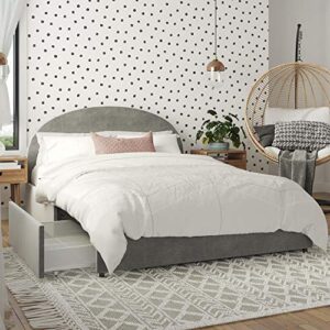 mr. kate moon upholstered bed with storage, queen size frame, light gray velvet