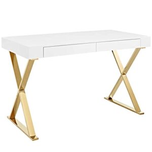 modway sector office desk, white gold