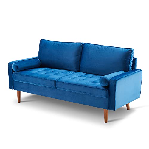 Bettermade Loveseat Sofa,Couches for Living Room,Futon Sofa Bed with 2 Seats,Velvet Cover Vintage Couch with Cushions,Tools-Free Assemble,Blue