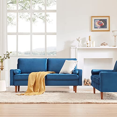 Bettermade Loveseat Sofa,Couches for Living Room,Futon Sofa Bed with 2 Seats,Velvet Cover Vintage Couch with Cushions,Tools-Free Assemble,Blue