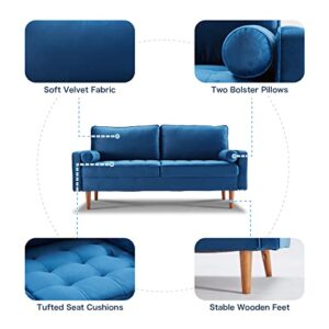 Bettermade Loveseat Sofa,Couches for Living Room,Futon Sofa Bed with 2 Seats,Velvet Cover Vintage Couch with Cushions,Tools-Free Assemble,Blue