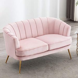 artechworks contemporary velvet loveseat chair with gold-finished metal legs, 2-seat sofa for living room, bedroom, home office, apartment,small spaces, light pink