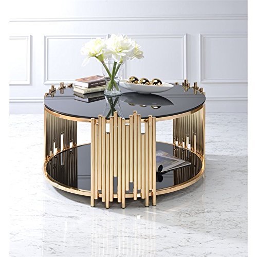 ACME Tanquin Coffee Table - - Gold & Black Glass