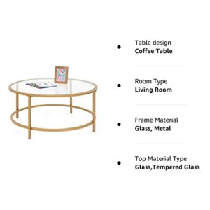 Best Choice Products 36in Modern Round Tempered Glass Accent Side Coffee Table for Living Room, Dining Room, Tea, Home Décor w/Satin Trim, Metal Frame, Non-Marring Foot Caps - Bronze Gold