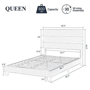 Allewie Queen Size Platform Bed Frame with Fabric Upholstered Headboard and Wooden Slats Support, Fully Upholstered Mattress Foundation/No Box Spring Needed/Easy Assembly, Navy Blue