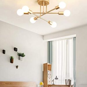 Dellemade Modern Sputnik Chandelier, 6-Light Ceiling Light, 6 LED Light Bulbs Included for Bedroom,Dining Room,Kitchen,Office (Gold)