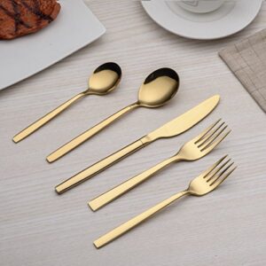 Berglander 20 Piece Titanium Gold Plated Stainless Steel Flatware Set, 20 Pieces Golden Silverware Set, Golden Cutlery Set, Service for 4 (shiny Gold)