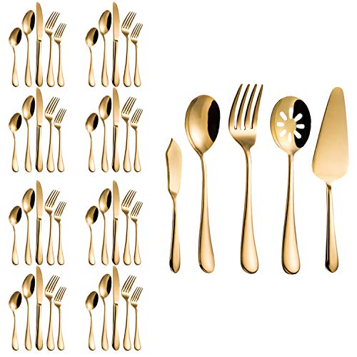 Flatware Set, Magicpro Modern Royal 45-Pieces gold Stainless Steel Flatware for Wedding Festival Christmas Party, Service For 8