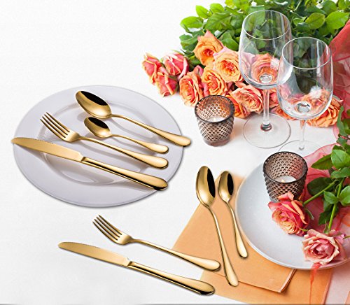 Flatware Set, Magicpro Modern Royal 45-Pieces gold Stainless Steel Flatware for Wedding Festival Christmas Party, Service For 8