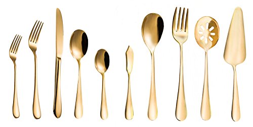 Flatware Set, Magicpro Modern Royal 45-Pieces gold Stainless Steel Flatware for Wedding Festival Christmas Party, Service For 8