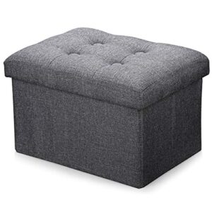 alasdo storage small ottoman foldable rectangle coffee table multipurpose foot rest short children sofa stool,linen fabric ottomans bench foot rest for bedroom(dark grey)