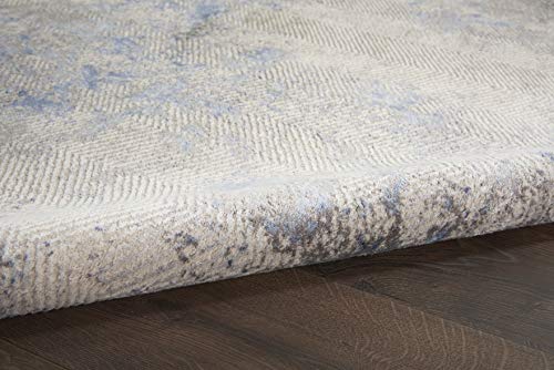 Nourison Silky Textures Distressed Blue/Ivory/Grey 9'3" x 12'9" Area Rug (9' x 13'), 9'3"X12'9",