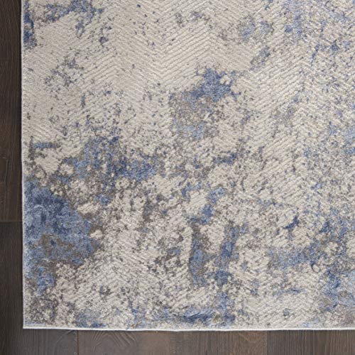 Nourison Silky Textures Distressed Blue/Ivory/Grey 9'3" x 12'9" Area Rug (9' x 13'), 9'3"X12'9",