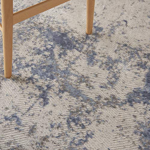 Nourison Silky Textures Distressed Blue/Ivory/Grey 9'3" x 12'9" Area Rug (9' x 13'), 9'3"X12'9",