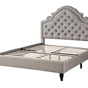 HomeLife Premiere Classics 51" Tall Platform Bed with Cloth Headboard and Slats - Full (Light Grey Silver)