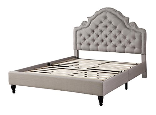 HomeLife Premiere Classics 51" Tall Platform Bed with Cloth Headboard and Slats - Full (Light Grey Silver)