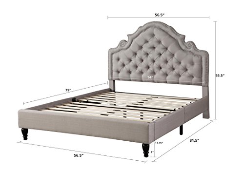 HomeLife Premiere Classics 51" Tall Platform Bed with Cloth Headboard and Slats - Full (Light Grey Silver)