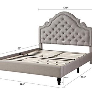 HomeLife Premiere Classics 51" Tall Platform Bed with Cloth Headboard and Slats - Full (Light Grey Silver)