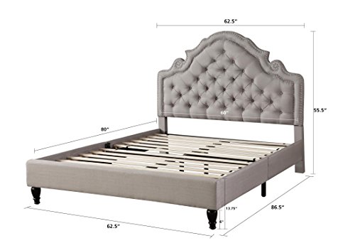 HomeLife Premiere Classics 51" Tall Platform Bed with Cloth Headboard and Slats - Full (Light Grey Silver)