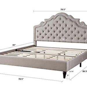 HomeLife Premiere Classics 51" Tall Platform Bed with Cloth Headboard and Slats - Full (Light Grey Silver)