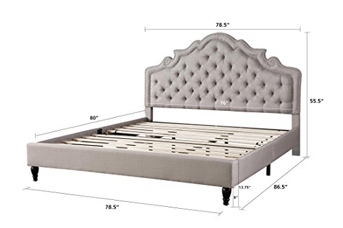 HomeLife Premiere Classics 51" Tall Platform Bed with Cloth Headboard and Slats - Full (Light Grey Silver)