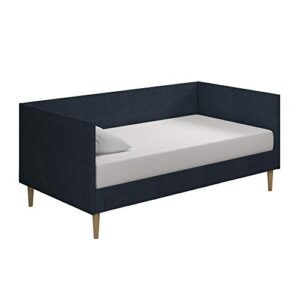 dhp franklin mid century upholstered daybed, sofa bed, twin size frame, blue linen