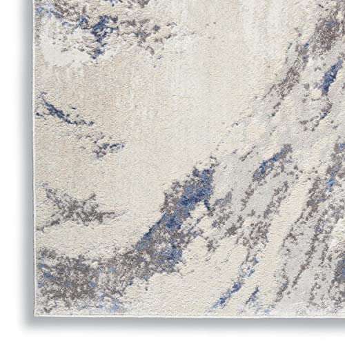 Nourison Sleek Textures Abstract Blue/Ivory/Grey 9'3" x 12'9" Area -Rug, Easy -Cleaning, Non Shedding, Bed Room, Living Room, Dining Room, Kitchen (9x13)