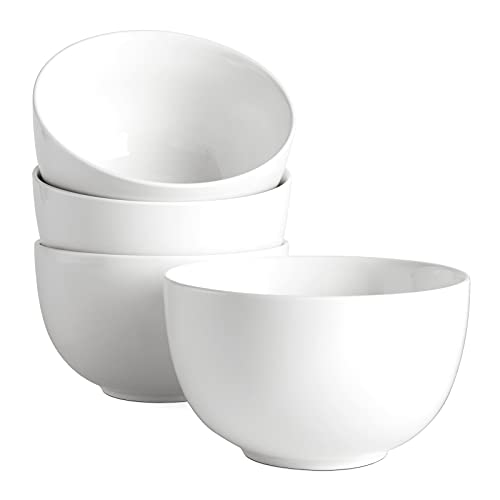 DOWAN 30 Ounces Deep Soup Bowls Set of 4-5.8" Large Cereal Bowls - Ceramic Bowls for Oatmeal, Salad, Ramen, Noodle, Rice - Dishwasher & Oven Safe (White)