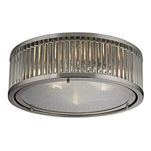 elk lighting 46113/3 linden collection 3 light flush mount, 5 x 16 x 16, brushed nickel