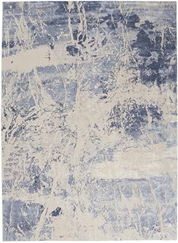 Nourison Sleek Textures Abstract Blue/Cream 9'3" x 12'9" Area -Rug, Easy -Cleaning, Non Shedding, Bed Room, Living Room, Dining Room, Kitchen (9x13)