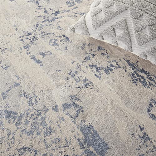 Nourison Sleek Textures Abstract Blue/Cream 9'3" x 12'9" Area -Rug, Easy -Cleaning, Non Shedding, Bed Room, Living Room, Dining Room, Kitchen (9x13)