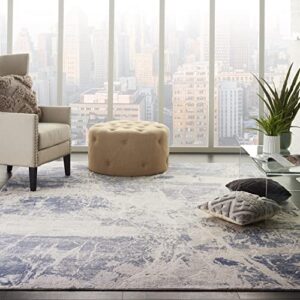 Nourison Sleek Textures Abstract Blue/Cream 9'3" x 12'9" Area -Rug, Easy -Cleaning, Non Shedding, Bed Room, Living Room, Dining Room, Kitchen (9x13)