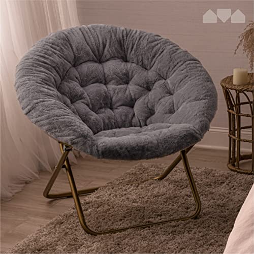 Milliard Cozy Chair/Faux Fur Saucer Chair for Bedroom/X-Large,25D x 38W x 34H in (Grey)