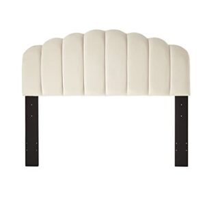 ball & cast tufted velvet upholstered headboard channel, queen full size bed adjusted height 42-50 inch, cream