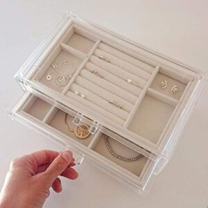 HerFav Acrylic Jewelry Organizer Box with 3 Drawers, Clear Jewelry Boxes for Women Earring Rings Bangle Bracelet and Necklace Holder Storage Velvet Jewelry Display Case