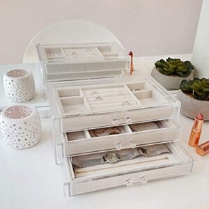 HerFav Acrylic Jewelry Organizer Box with 3 Drawers, Clear Jewelry Boxes for Women Earring Rings Bangle Bracelet and Necklace Holder Storage Velvet Jewelry Display Case