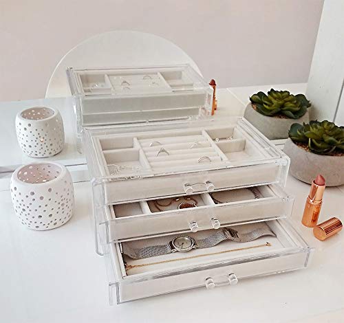 HerFav Acrylic Jewelry Organizer Box with 3 Drawers, Clear Jewelry Boxes for Women Earring Rings Bangle Bracelet and Necklace Holder Storage Velvet Jewelry Display Case