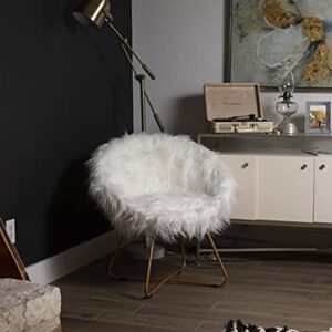 BIRDROCK HOME White Faux Fur Papasan Chair with Pale Gold Legs - Kids Bedroom Moon Chair - Comfy Wide Cushion Seat - Living Room Saucer - Metal - Fluffy Round Seat - Circle