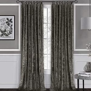 Vickers Harper Criss-Cross 84 Inch Velvet Solid Tab Top Single Curtain Panel in Grey