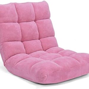 FANTASK 14-Position Floor Sofa, Folding Memory Foam Floor Chair w/Comfy Cushions & Study Steel Frame, Angle Adjustable Floor Couch Sofa , Floor Lounge Sofa for Reading Game Meditating(Pink)