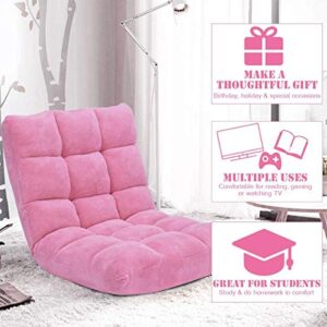 FANTASK 14-Position Floor Sofa, Folding Memory Foam Floor Chair w/Comfy Cushions & Study Steel Frame, Angle Adjustable Floor Couch Sofa , Floor Lounge Sofa for Reading Game Meditating(Pink)