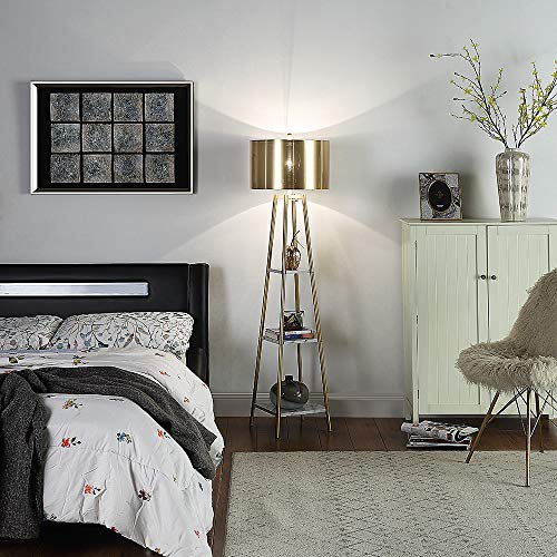 ROSEN GARDEN Floor Lamp, Standing Reading Light with Shelves and Gold Shade, Modern Tall Pole Lamp, Accent Furniture Décor Lighting for Living Room, Bedrooms