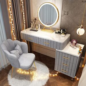 makeup vanity mirror with lights and table set,girls dressing table with stool and 3 color lighted mirror seperated with desk,movable bedside table,ideal for home bedroom decor(grey,80 x 40cm)