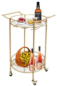 round gold rolling bar cart with 2 mirror shelves, wine rack and lockable casters, suitable for home kitchen, club, living room, thanksgiving, christmas, new year, 22″x18″x33″