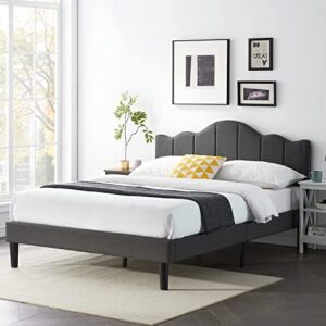 vecelo upholstered full size platform bed /mattress foundation with height adjustable headboard, no boxing spring needed, metal frame/strong wooden slat support