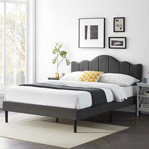 VECELO Upholstered Full Size Platform Bed /Mattress Foundation with Height Adjustable Headboard, No Boxing Spring Needed, Metal Frame/Strong Wooden Slat Support