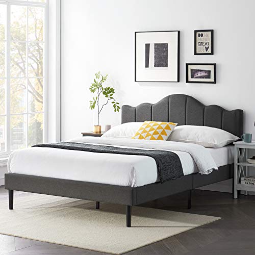 VECELO Upholstered Full Size Platform Bed /Mattress Foundation with Height Adjustable Headboard, No Boxing Spring Needed, Metal Frame/Strong Wooden Slat Support